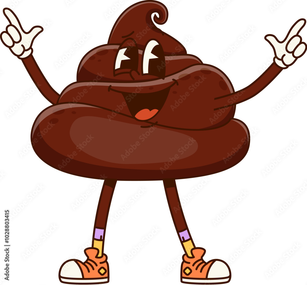 Cartoon groovy poop character, funny poo excrement personage, happy ...