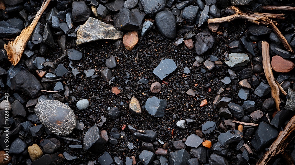 Exploring the texture of dark, nutrient-rich garden soil mingled with ...