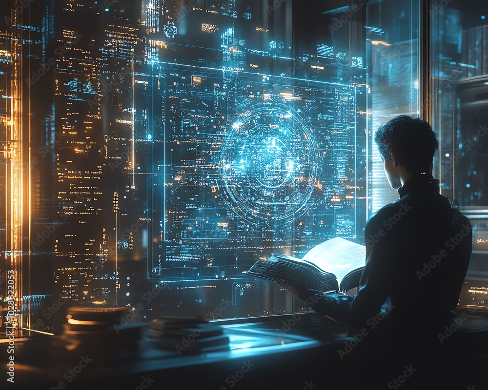 Holographic book projections in a futuristic digital learning ...