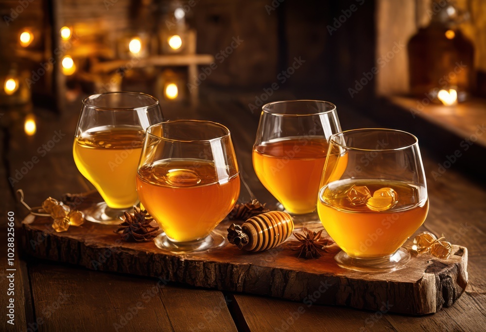 artistic close exquisite mead tasting flight featuring transparent ...