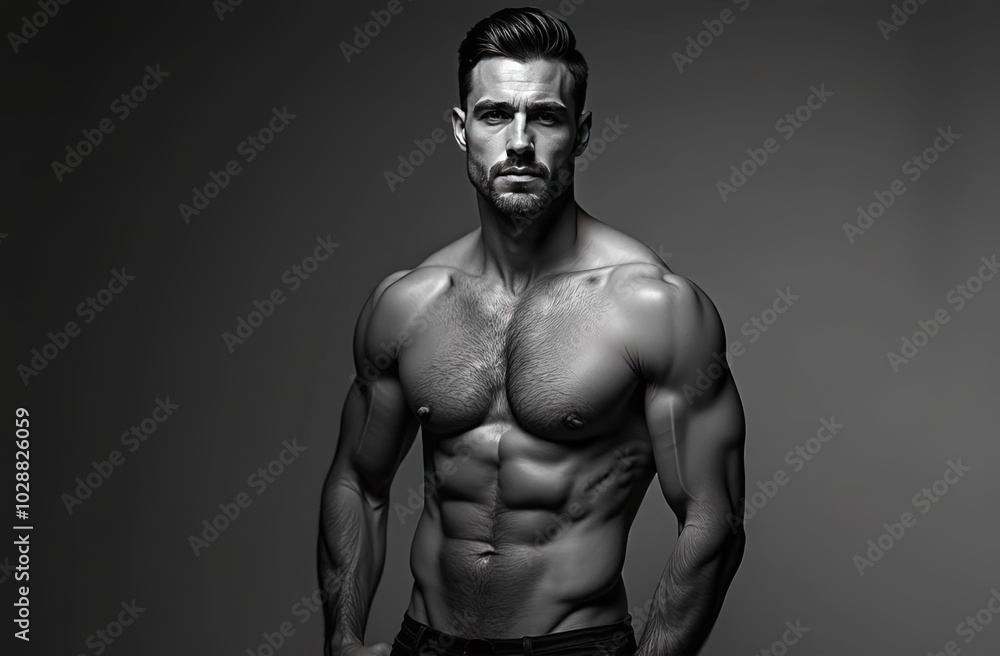 Strong Athletic Man Fitness Model showing six pack abs. Fitness man ...