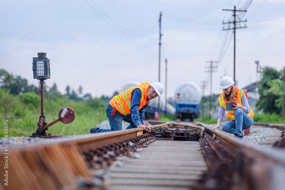 Railway Workers Performing Track Maintenance - Safety Inspection, Rail ...