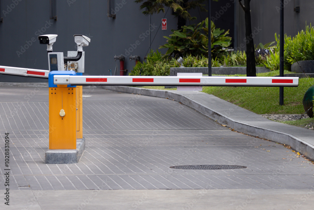 car park barrier with recoding CCTV camera, automatic entry system ...