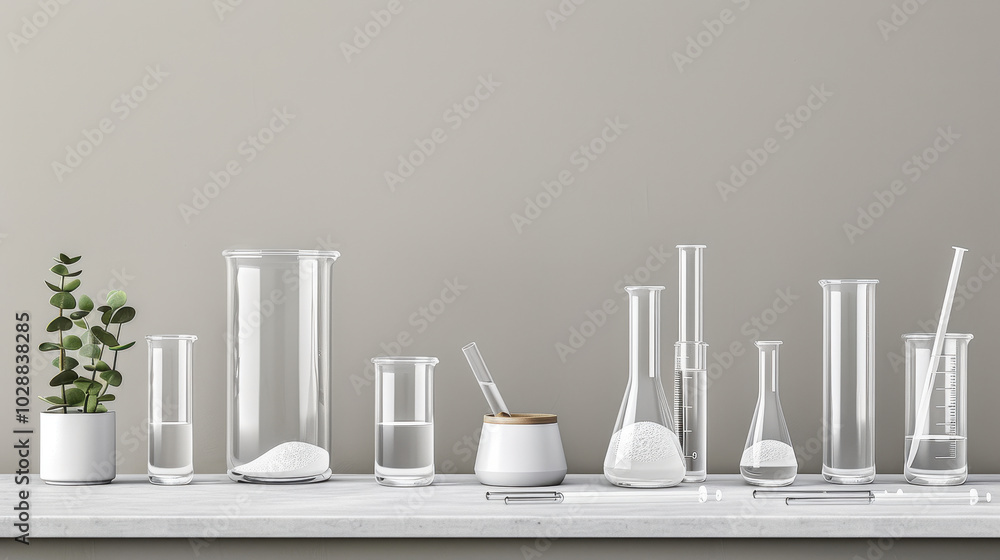modern chemistry lab setup featuring various glassware, including ...