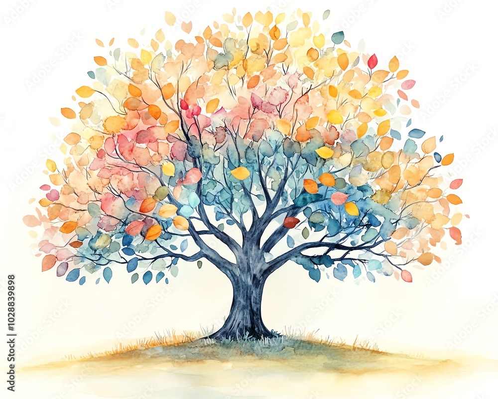 Delicate watercolor illustration of a family tree, connecting ...