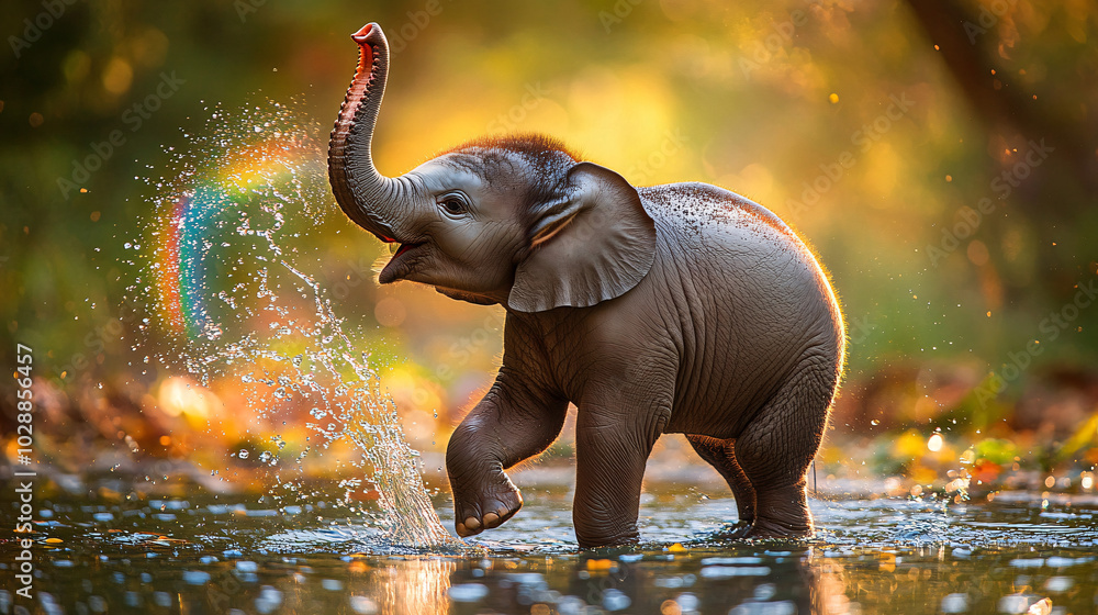 a cutest baby elephant you have ever seen, splashing water with its ...