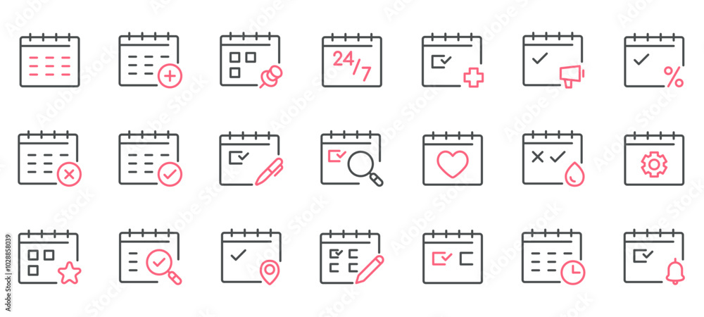 Editable Line Vector Calendars Collection. Colorful Calendar Icon Set ...