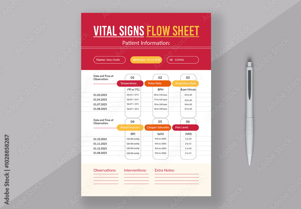 Vital Sign Flow Sheet Template Layout Stock Template | Adobe Stock