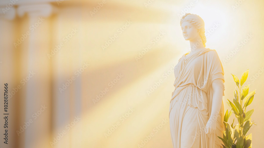 Graceful Marble Goddess in Sunbeams This image portrays a classical ...