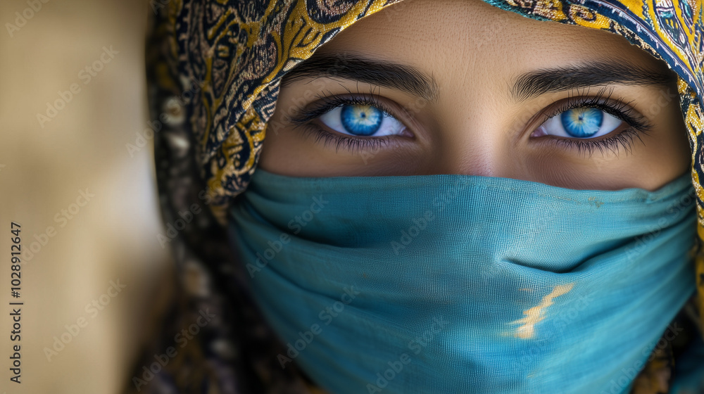 An Amazigh woman in her authentic traditional dress, has blue eyes and ...