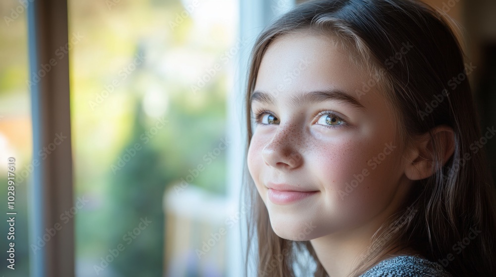 Stock minimalist photograph of a teenage girl with a serene smile ...