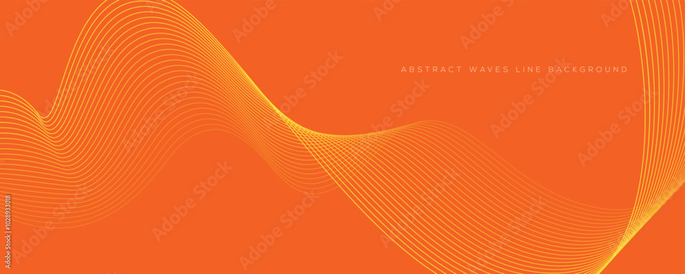 Abstract orange background with flowing wave lines. Glowing wavy lines ...