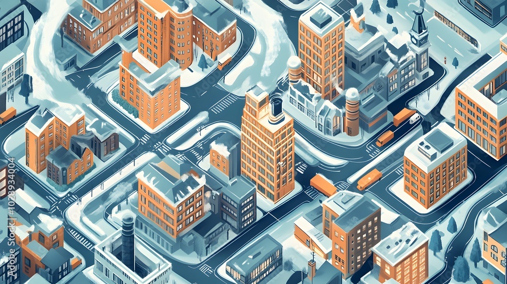 An intricate isometric city map where path manipulation techniques like ...