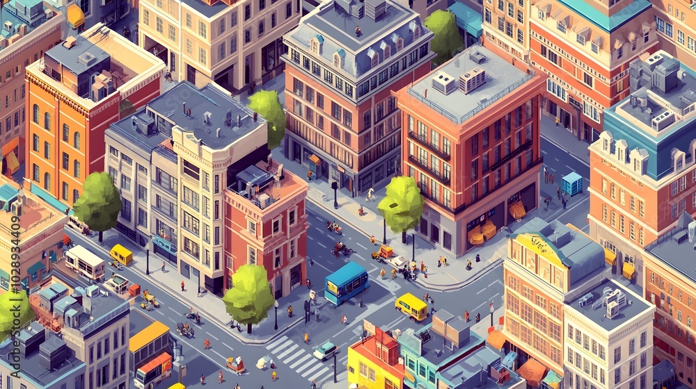 A scalable isometric design of a vibrant, bustling urban environment ...