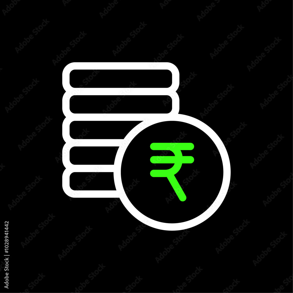 Coins stack, Revenue, Money with Indian Rupee INR symbol vector icon in ...