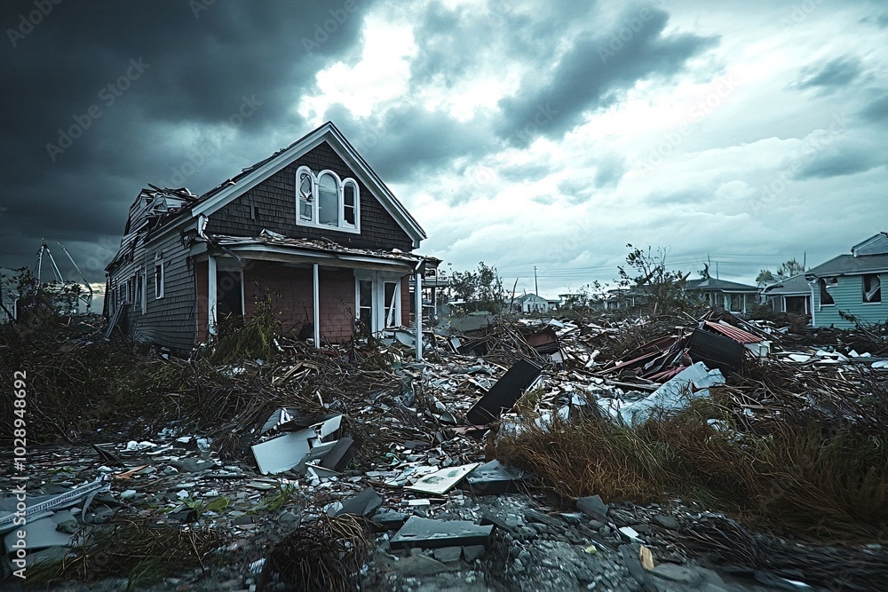 Witness the aftermath of a hurricane, with ruined homes and debris ...