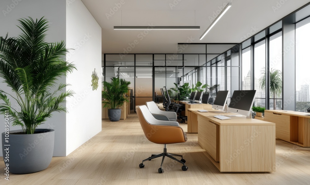 Co-working space with natural light, plants, and quiet zones, promoting ...