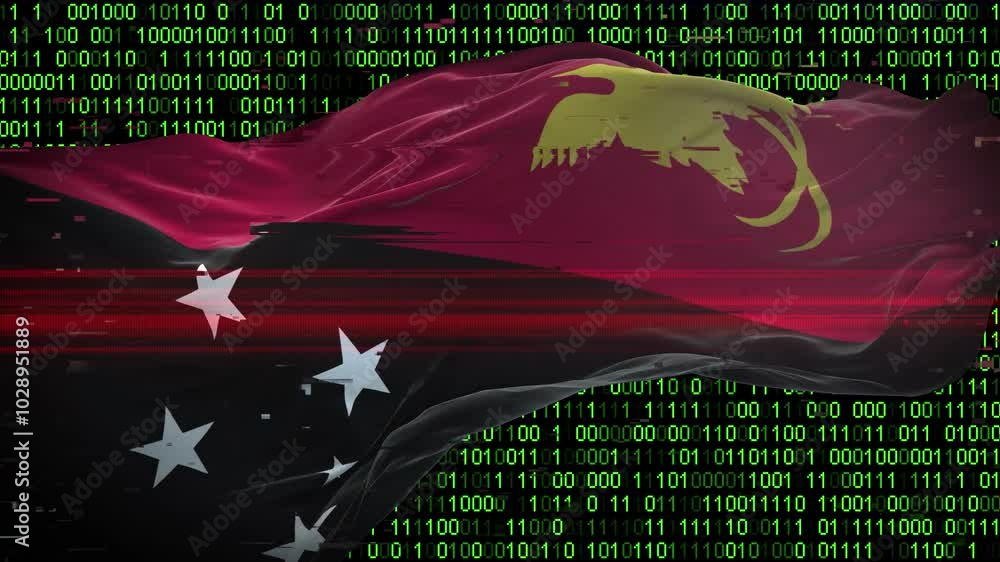 Binary code on flag of Papua New Guinea. Program source code or Hacker concept on Papua New ...