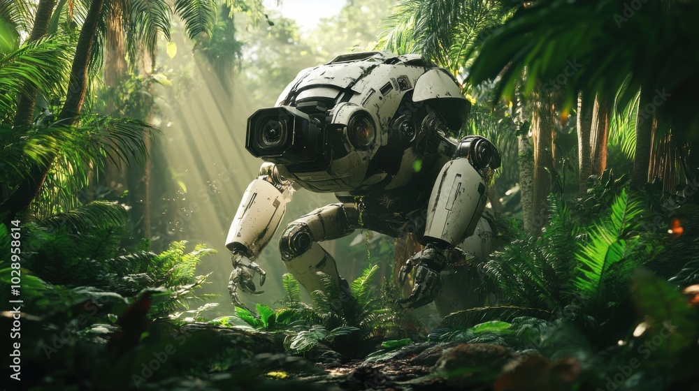 A robotic wildlife photographer capturing images of rare animals in a ...