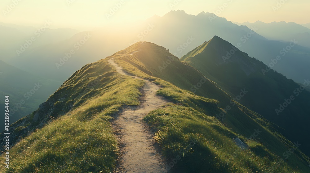 Mountain path at sunrise with stunning valley views, perfect for ...