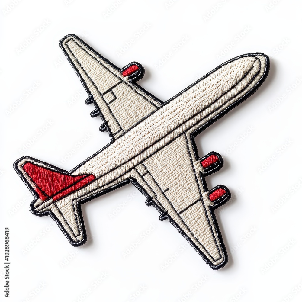 Airplane embroidered patch badge on isolated white background, vector badge and patch collection ...