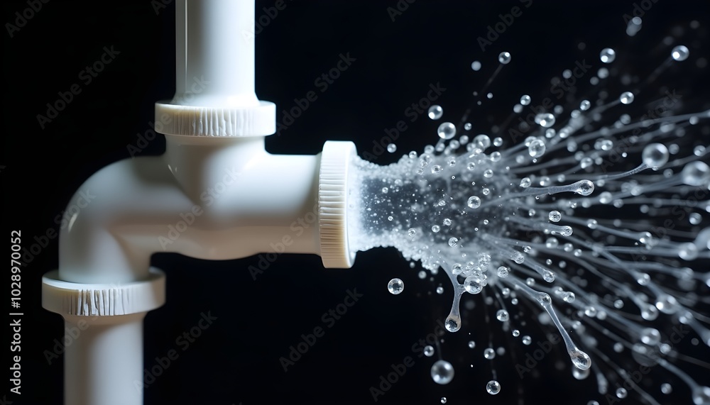 Burst pipe spraying water, symbolizing urgent plumbing repairs concept ...