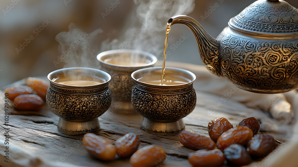 A Photograph of an Arabic-Style Teapot Pouring Coffee into a ...