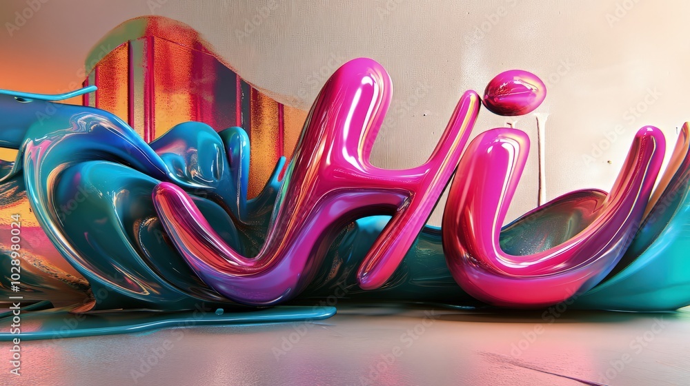 "Hi" in Cursive Graffiti Typeface with 3D Typography Effect, Glossy ...
