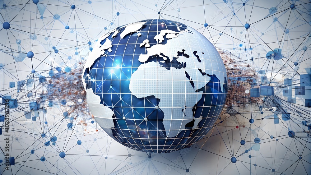 Stylized Digital Globe with Network Lines on White Background ...