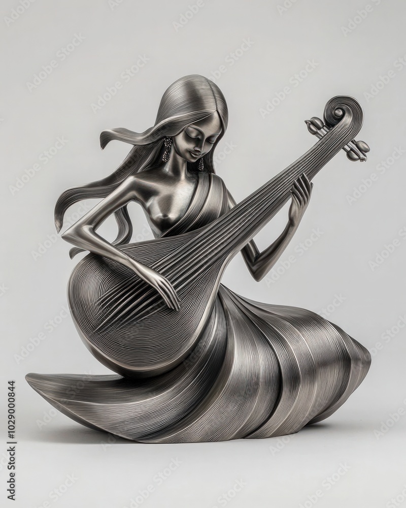 A modern sculpture of Goddess Saraswati playing the veena, made from ...