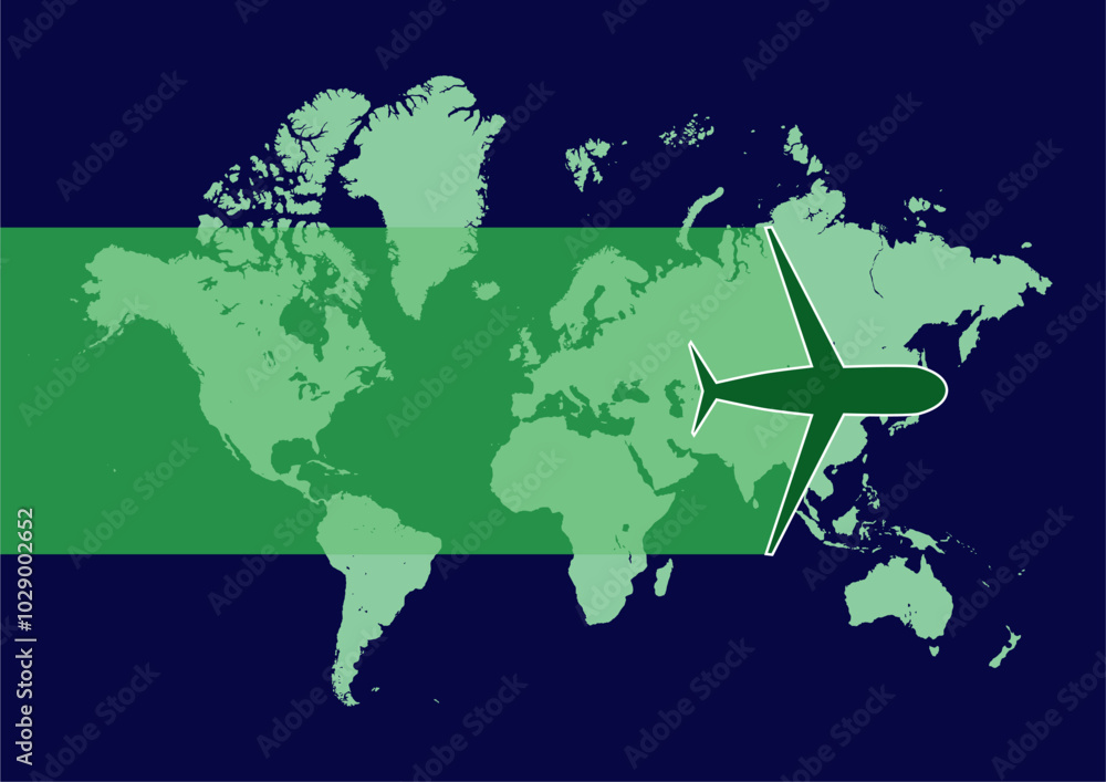 World map with flying airplane. Dashed trace road line poster. Travel ...