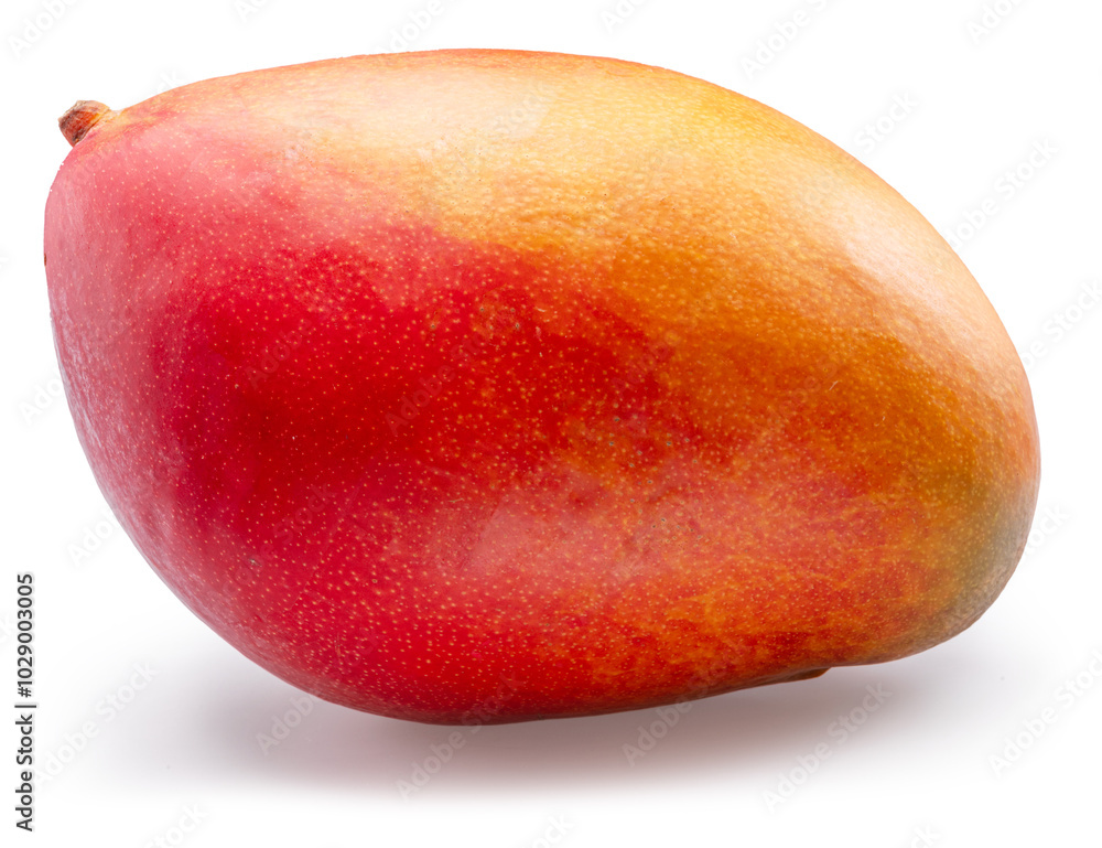 Ripe mango fruit with yellow and red skin isolated on white background ...