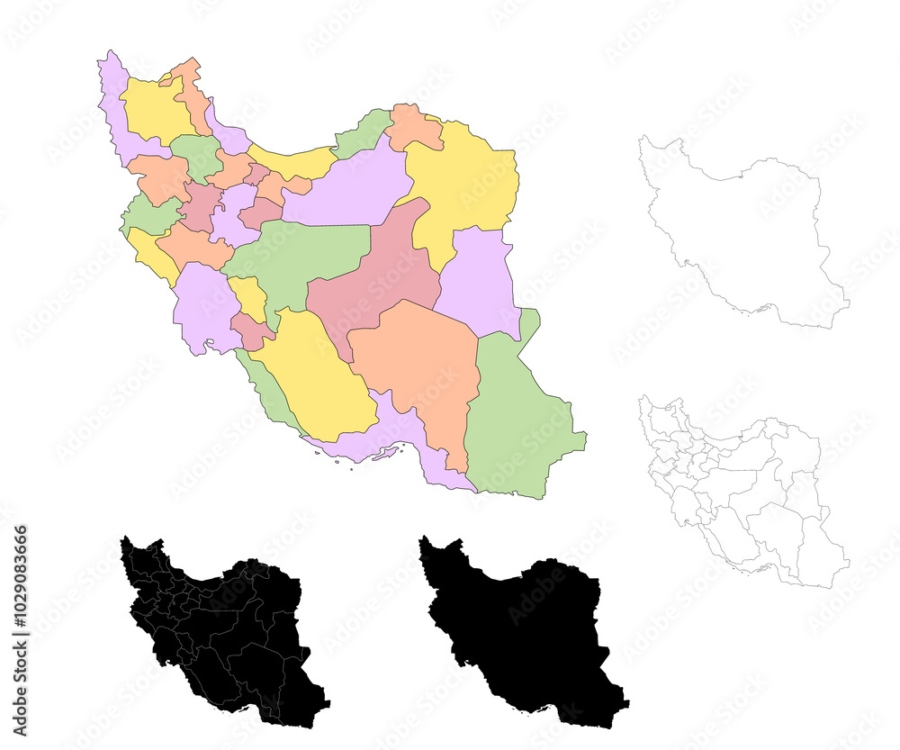 Póster Iran administrative map, Iran outline and states map set ...