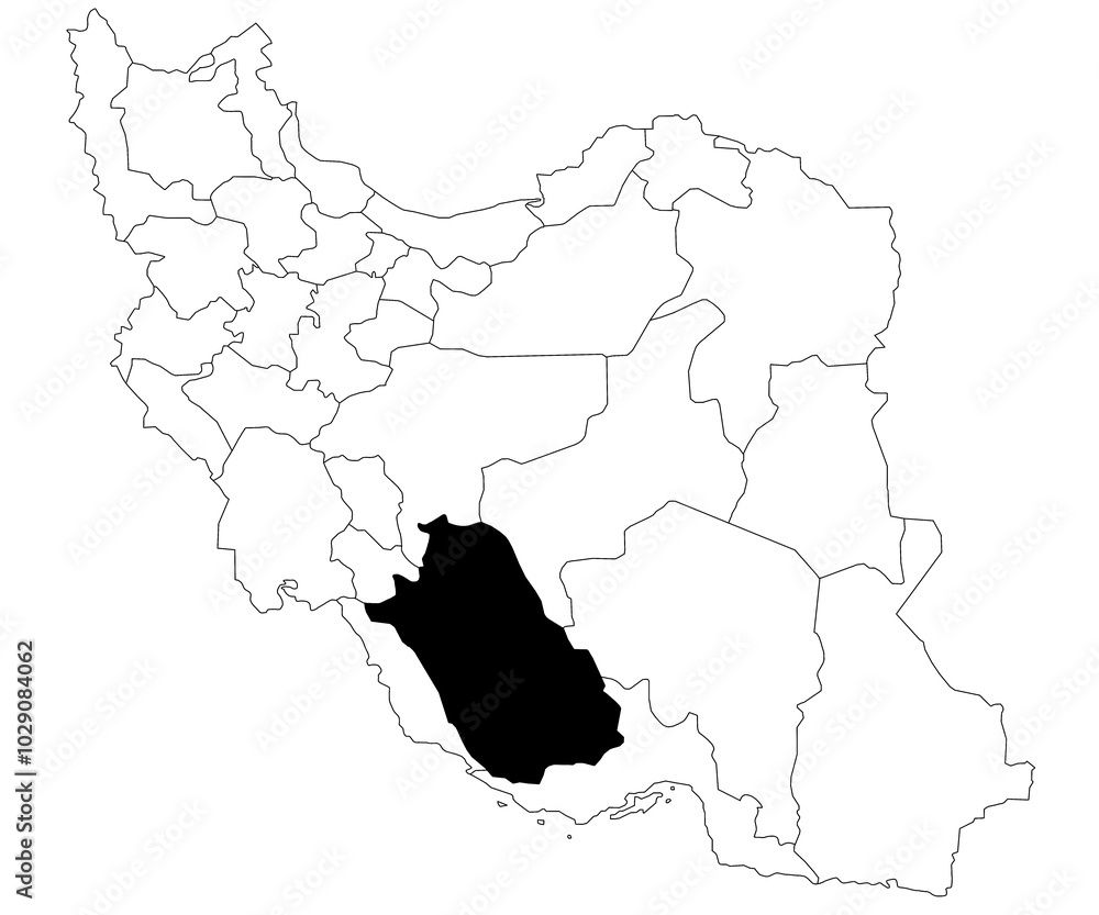 Map of fars province in Iran country on white background. Single ...