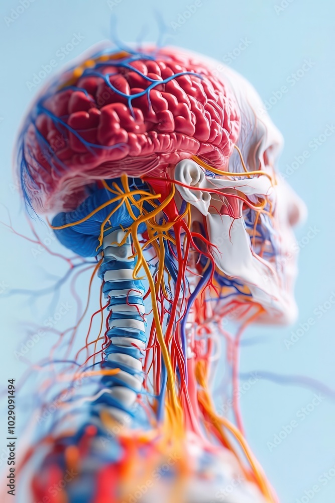 Human anatomy illustration with focus on the cardiovascular, nervous ...