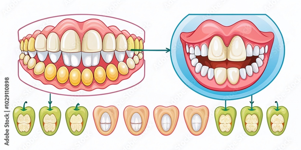 Primary and Permanent Teeth Development Stages Diagram for Medical ...