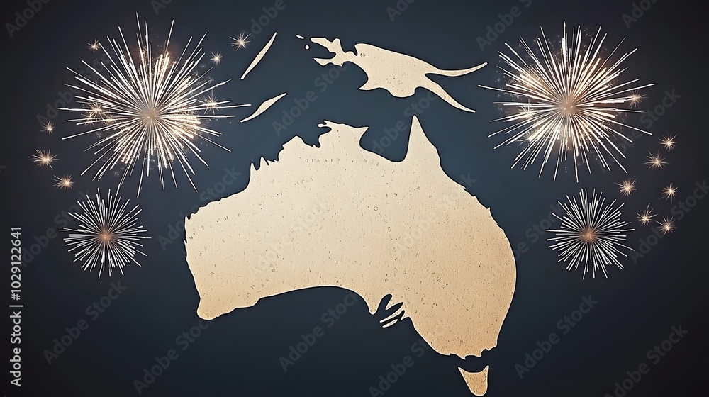 Map of Australia with Fireworks: An artistic map of Australia overlaid ...