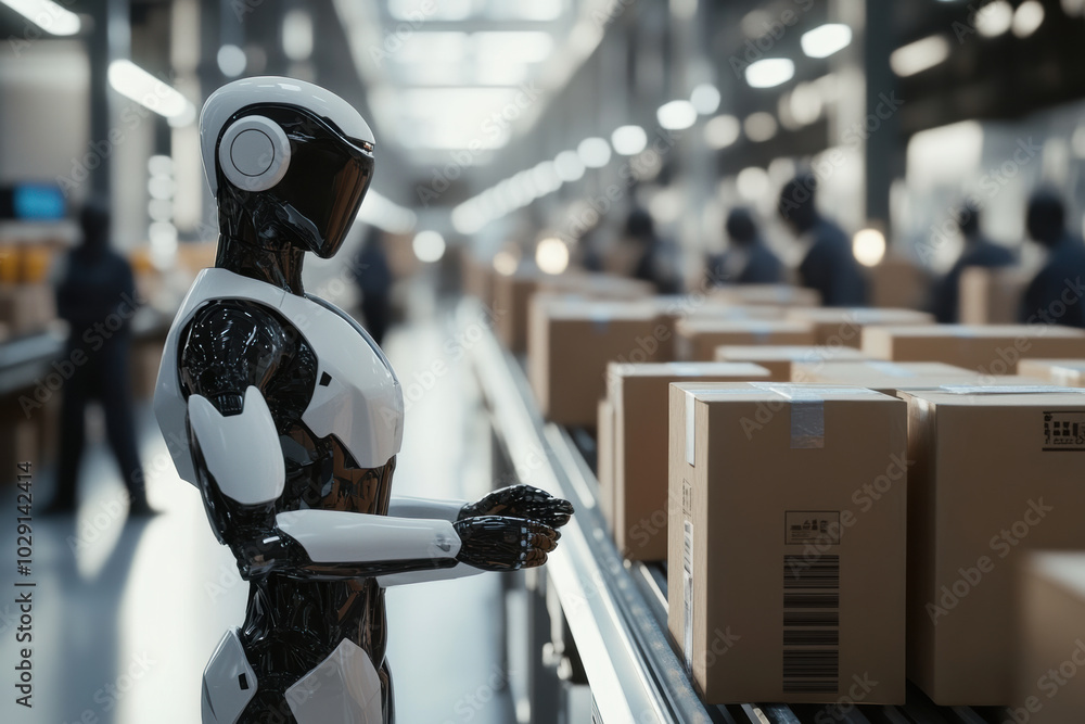 AI Robot Sorting Packages in Automated Warehouse Facility, AI robot ...