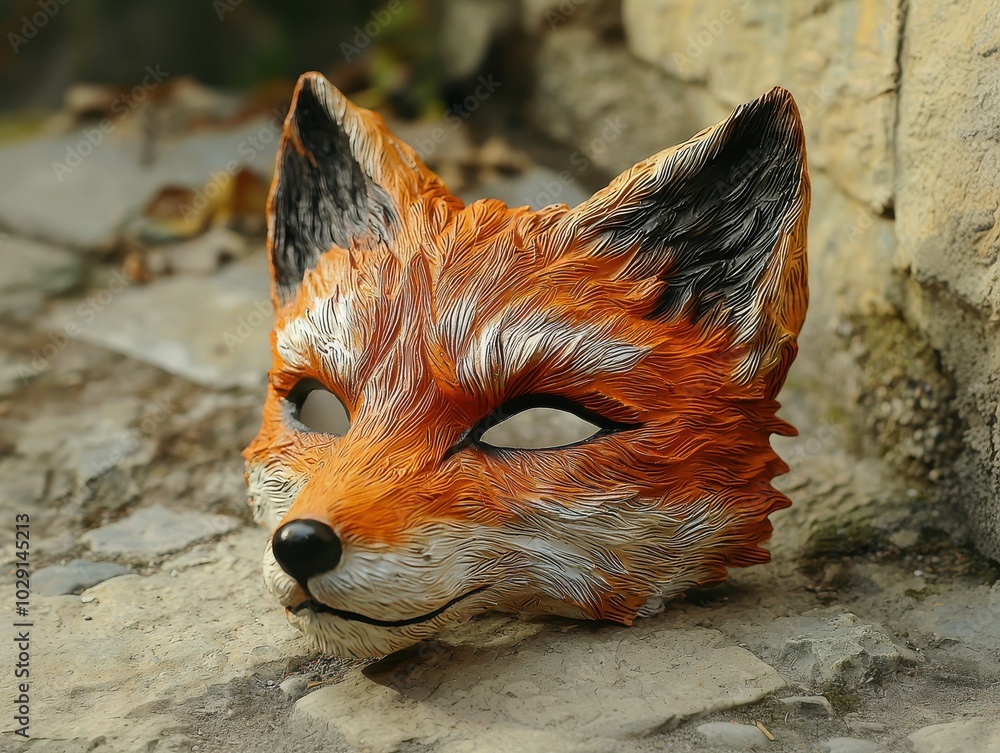 Realistic Fox Head Mask with Intricate Fur Details, Placed on Natural ...