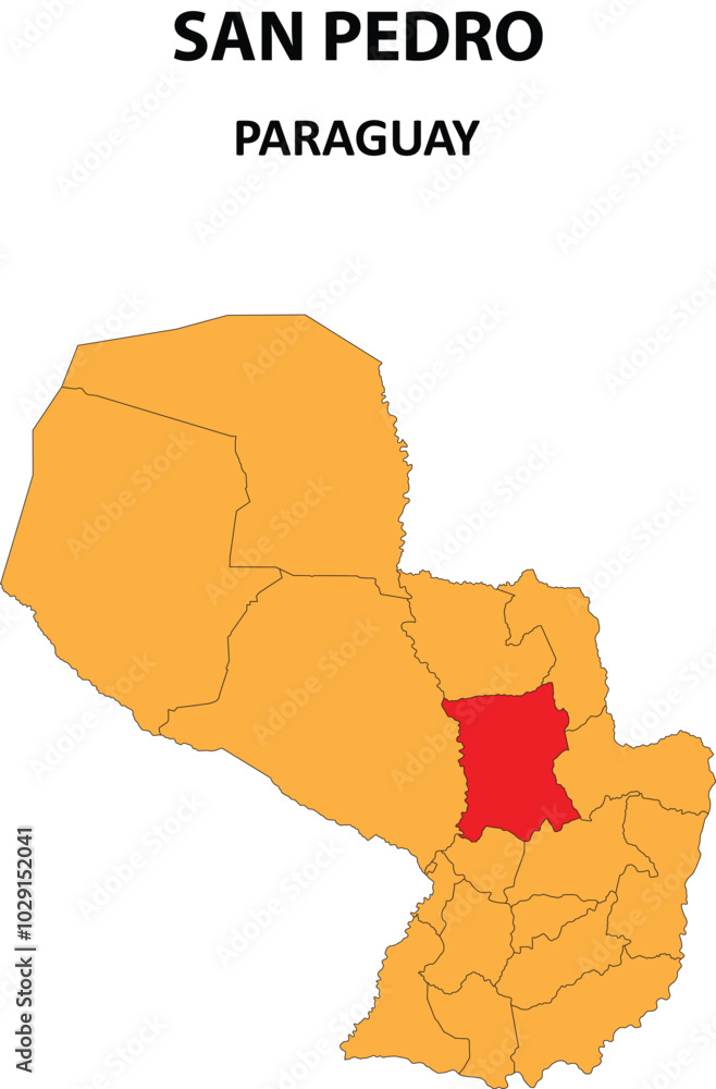 San Pedro Map is highlighted on the Paraguay map with detailed state ...