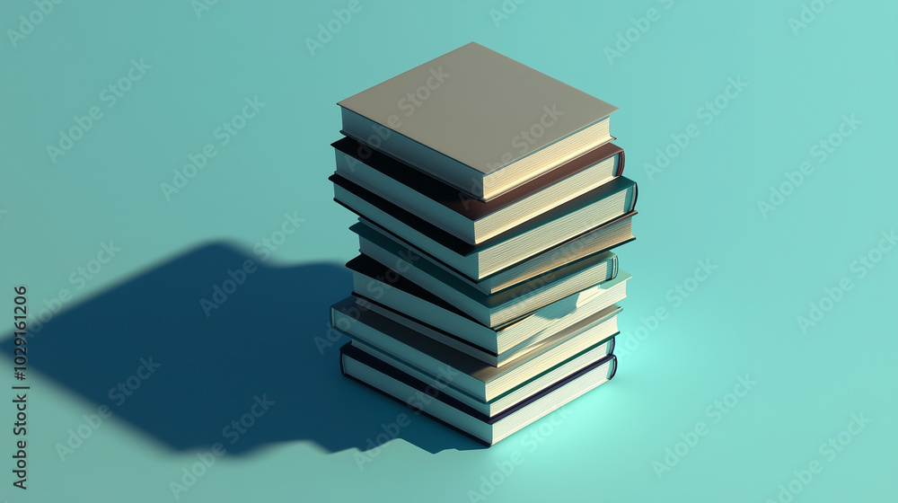 A stack of books with textured spines and shadows, symbolizing an e ...