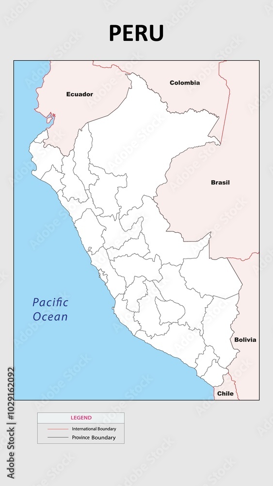 Peru Map. Political map of Peru with state border in outline. Political ...