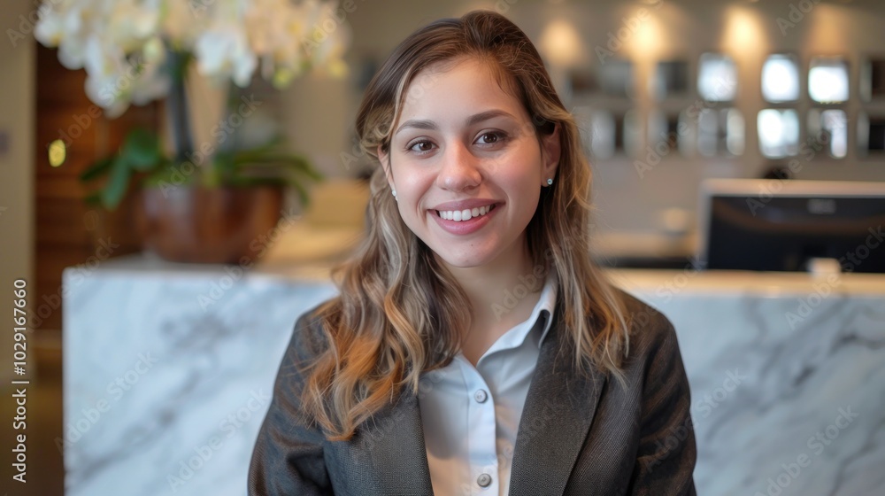 Friendly and Welcoming Hotel Receptionist Greeting Guests with a Warm ...