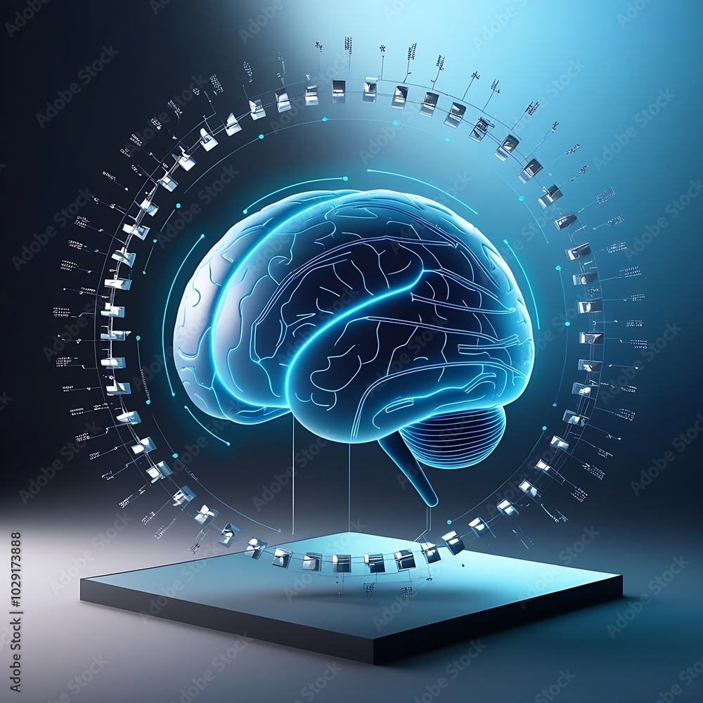 Detailed illustration of the human brain showcasing key regions, neural ...