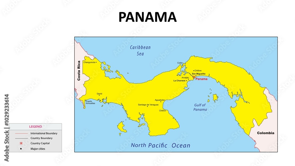 ภาพประกอบสต็อก Panama Map. Major cities in Panama. Political map of ...