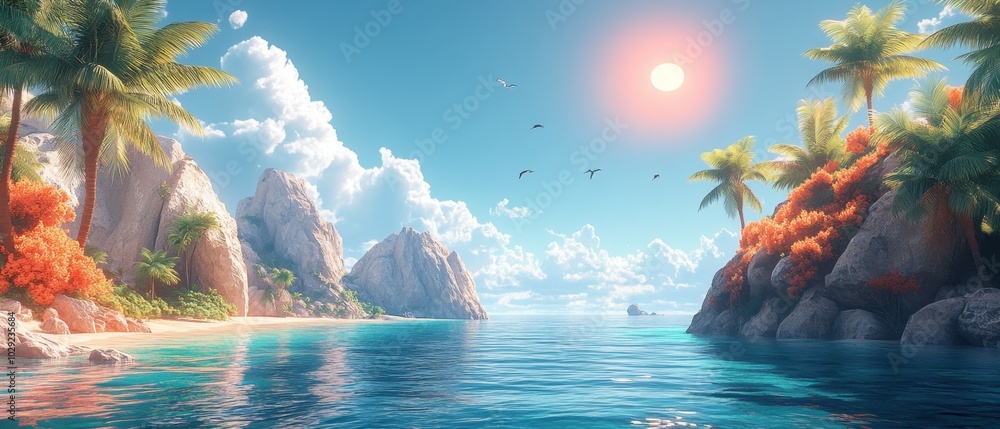 Geometric Cliffs in Low-Poly Design, stark formations rise with sparse ...