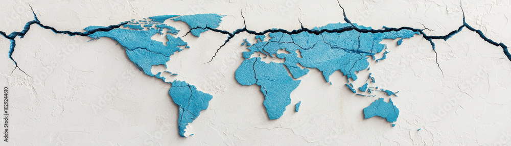 world map with cracks forming between countries, symbolizing division ...