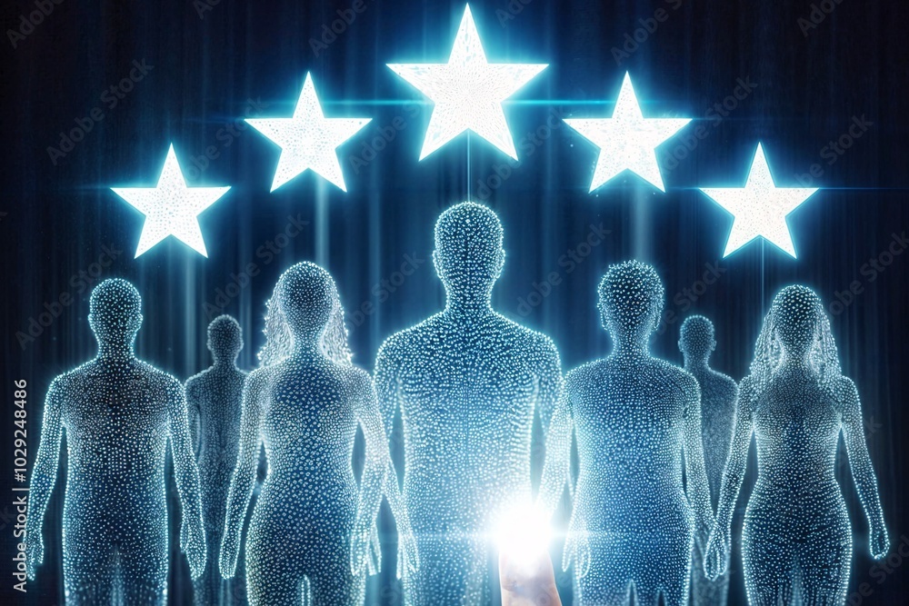 futuristic illustration of star rating and scoring system for humans ...