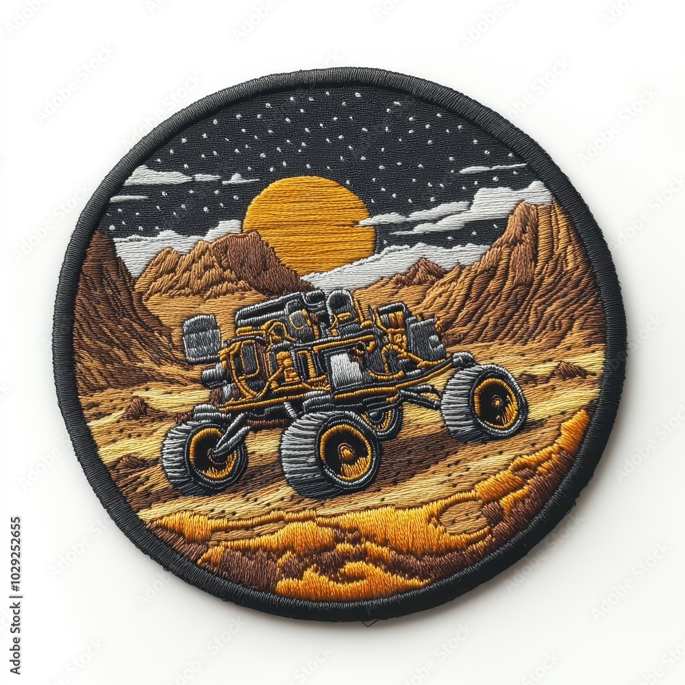 Space rover on an alien landscape under a starry sky embroidered patch ...