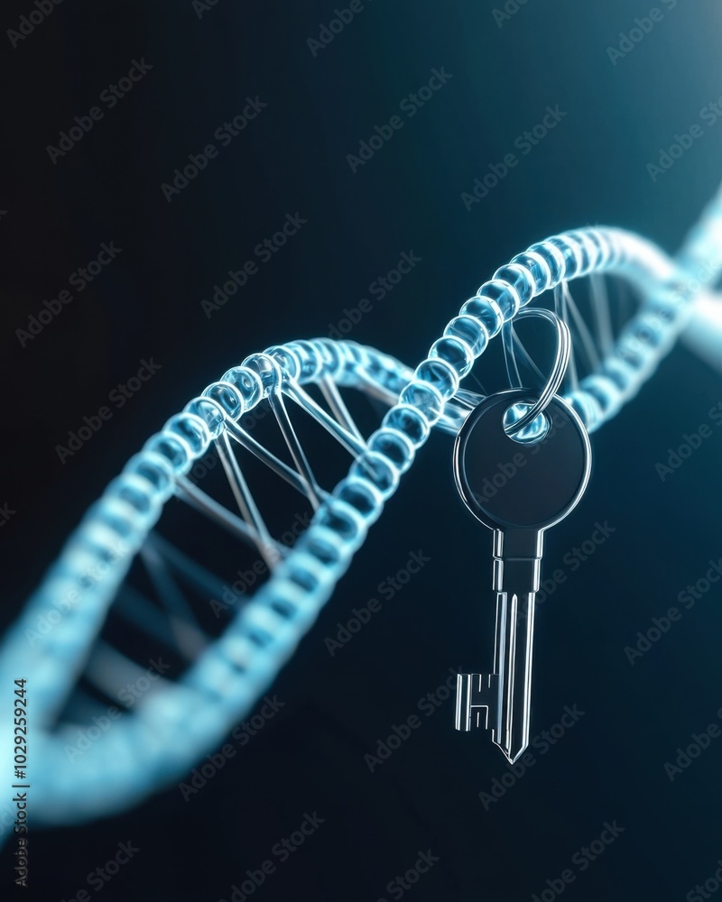 DNA strand with a key symbolizing genetic secrets and unlocking ...